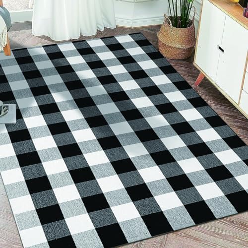 Amazon.com: WOBUBU Buffalo Plaid Rug Checkered Area Rug Black and White ...