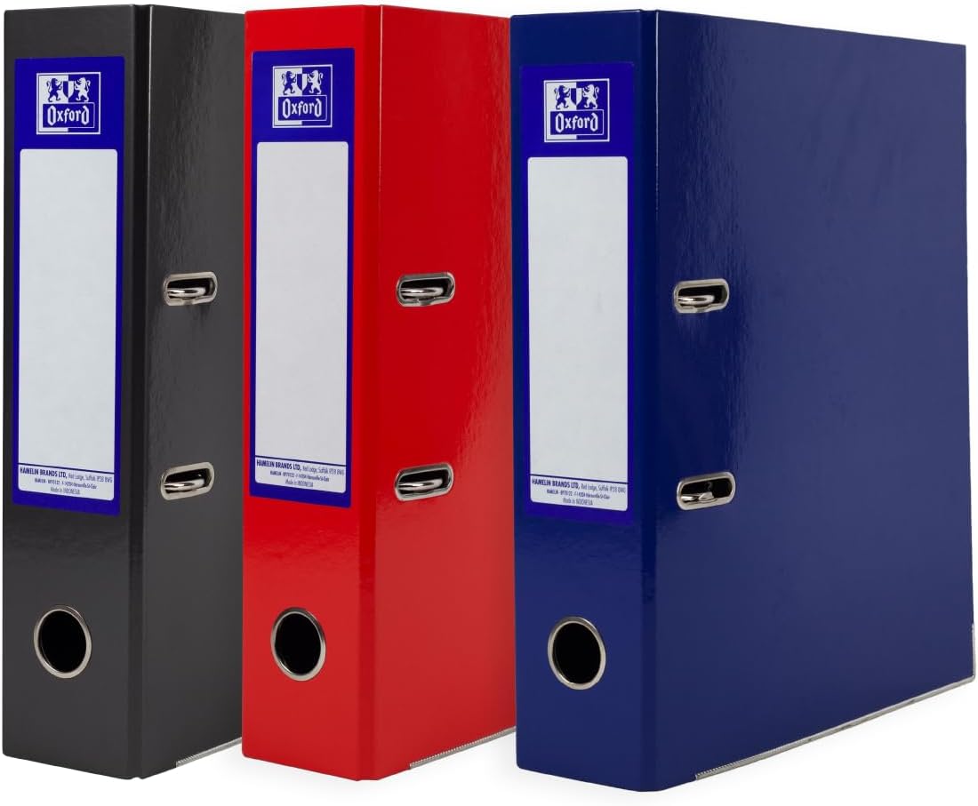 Oxford A4 Lever Arch Files, Red, Black and Blue, Heavy Duty Folders ...