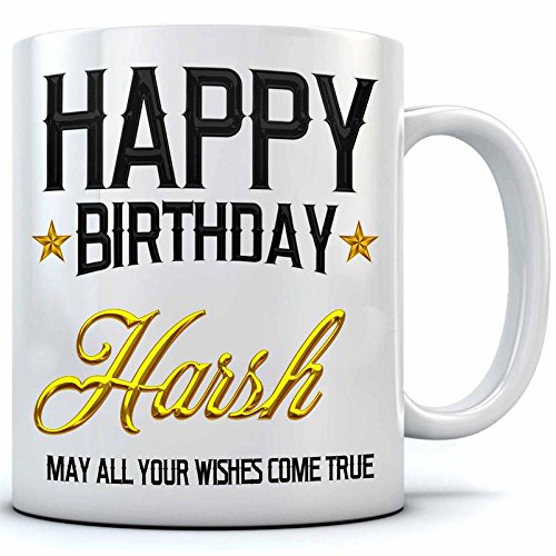 Buy Happy Birthday Harsh Name Printed Ceramic Coffee Mug. 350 ml ...