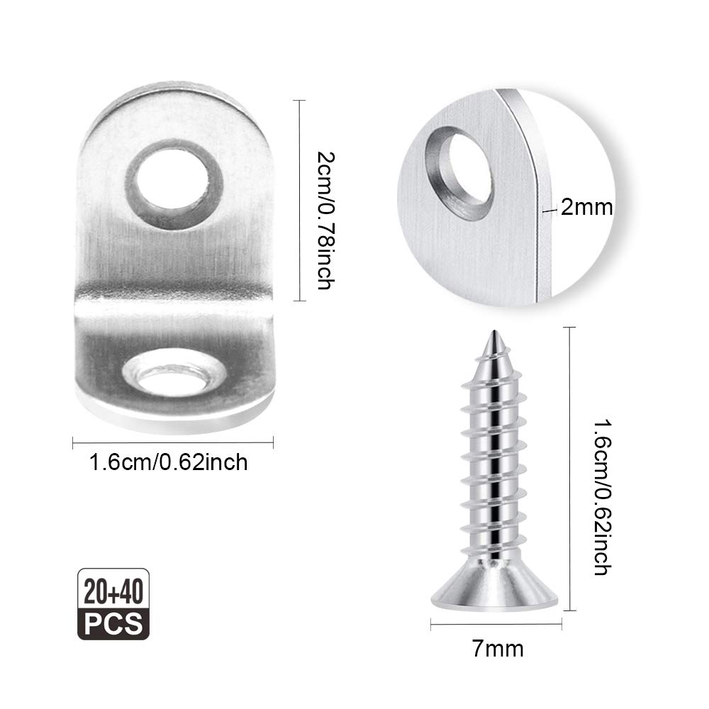 Teenitor 16 Pcs Corner Braces - 20x20mm 90 Degree Right Angle Brackets ...