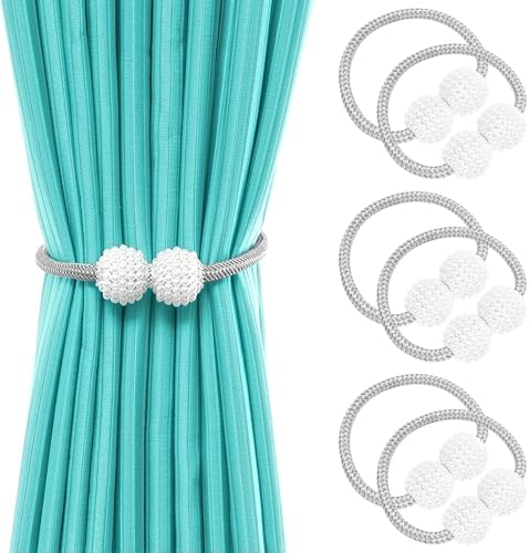 OioTuyi 6 Pack Magnetic Curtain Tie Backs,Pearl Ball Design, Magnetic ...