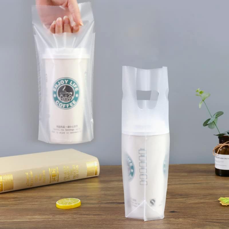 Amazon.com: 100 PCS Handle Drinking Poly Bags, Clear Plastic Packaging ...