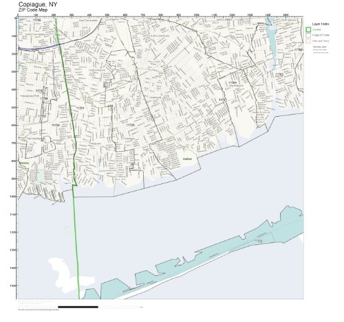 Amazon.com : ZIP Code Wall Map of Copiague, NY ZIP Code Map Laminated ...