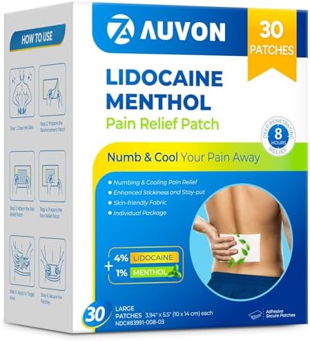 Amazon.com: AUVON Max Strength Lidocaine Pain Relief Patches (30 Count ...