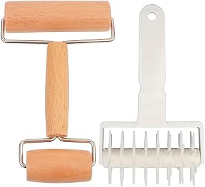 Amazon.com: 2 Pieces Pizza Dough Docker Roller Set, Wood Rolling Pin ...