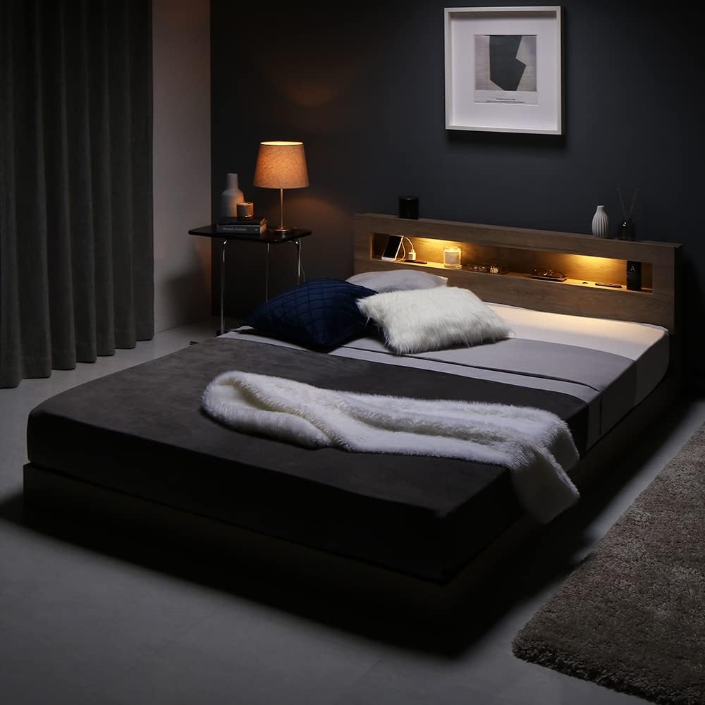 Amazon｜RASIK ベッド シングル ベッドフレームのみ グレージュ すのこ ローベッド ベット 照明 CONCASA コンカーサ｜ベッドフレーム オンライン通販