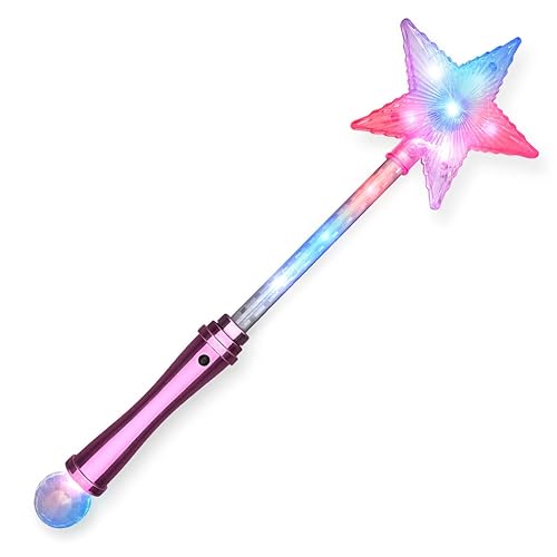 Snapklik.com : Pink Super Star Princess LED Light Up Magic Wand For Kids