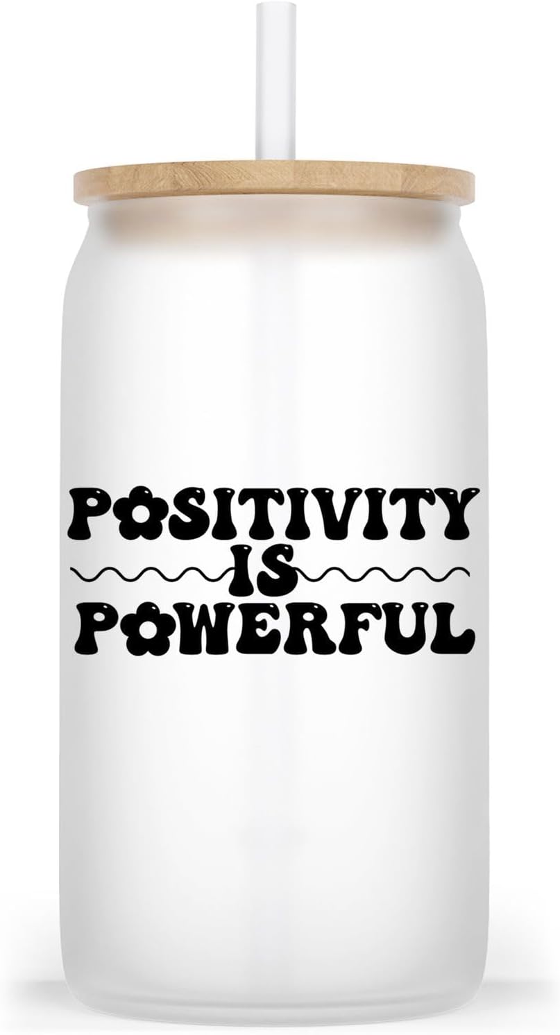 Amazon.com | Positivity Is Powerful Frosted Glass Beer Can, Women ...