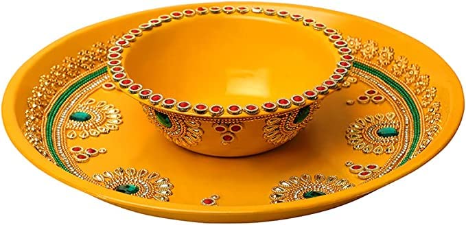 Buy BDS Creations Home Handmade Haldi Thali with arcylic Stone Design ...