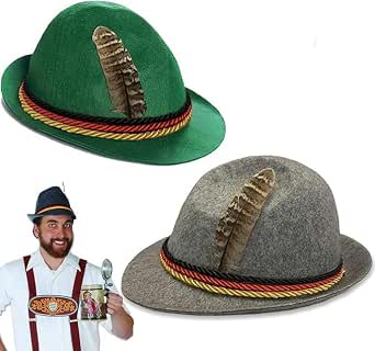 Amazon.com: LUCKKYY 2 pieces Oktoberfest hat grey/green, Bavarian felt ...