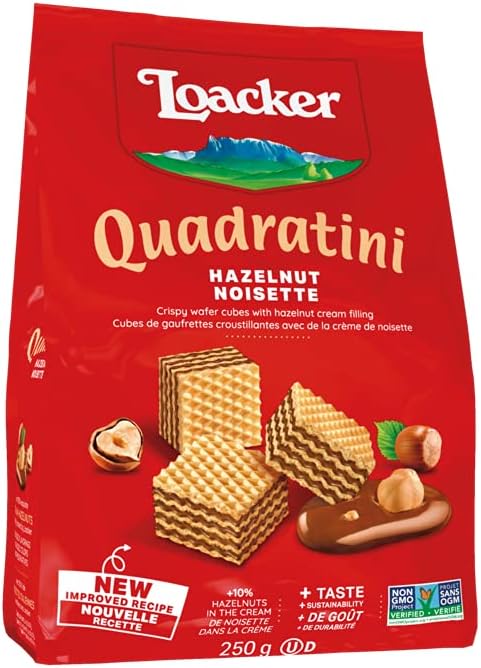 Loacker Quadratini Hazelnut Cream Wafers with 30% Less Sugar