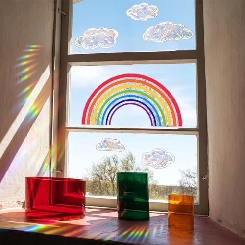 Amazon.com: 1Pcs Colorful Rainbow Clouds Window Stickers Rainbow Window ...