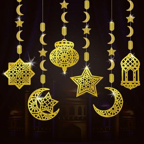 Zonon 24 Pcs Islamic Star Moon Lantern Ramadan Garland Eid Decoration ...