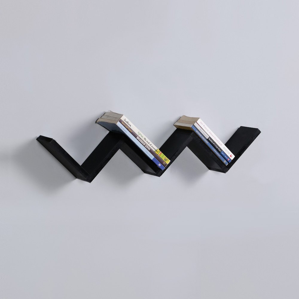 DRIFTINGWOOD W Shape Wall Mount Book Shelf Zigzag Wall Shelf - Black ...