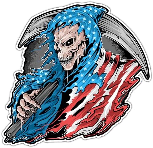 Amazon.com: Grim Reaper Scythe Skull USA Flag Car Bumper Window Sticker ...