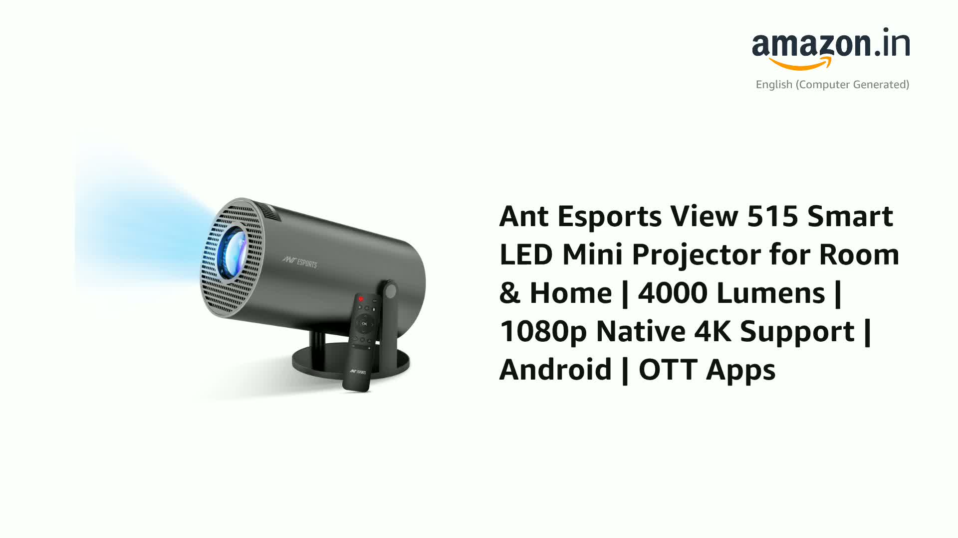 Watch Ant Esports View 515 Smart LED Mini Projector for Room & Home ...