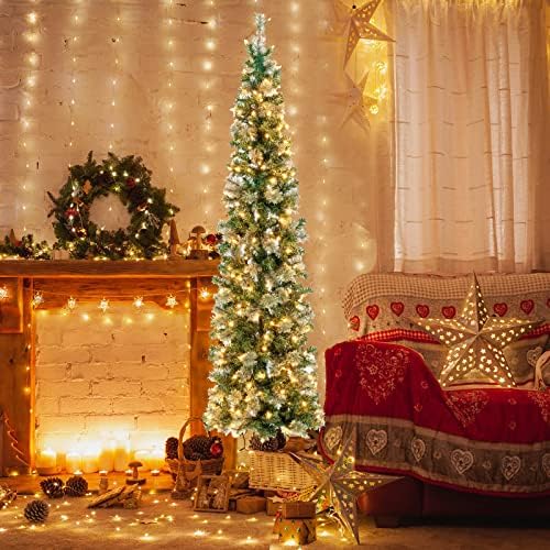 Amazon.com: Goplus 7ft Pre-Lit Half-Shape Christmas Tree, Artificial ...