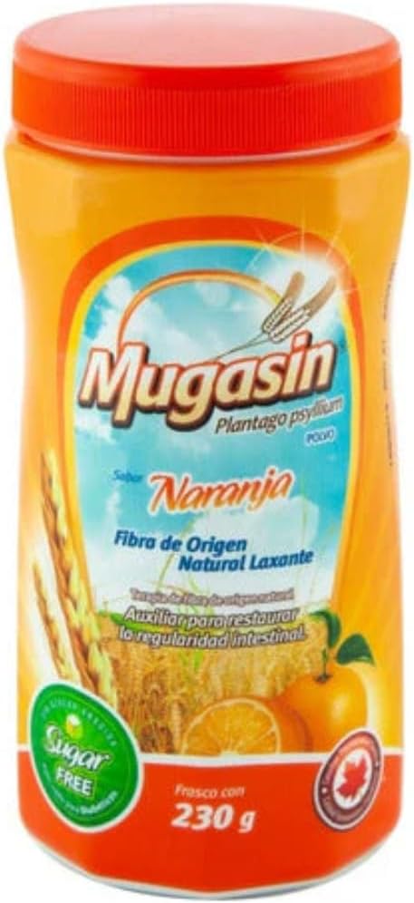 Mugasin sabor naranja, plantago psyllium frasco 230 gramos : Amazon.com ...
