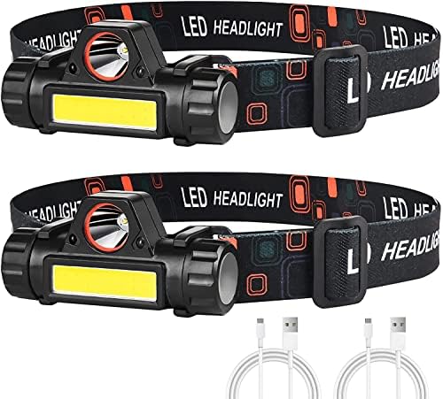CREADY® Pack 2 Led Head Torch Rechargeable, Headtorch Rechargeable ...