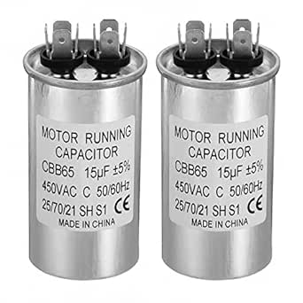 PATIKIL 15uF ±5% 15MDF 450V AC Fan Start Capacitor,2Pcs CBB65 Circular Run Capacitor for AC ...