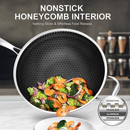 MICHELANGELO Honeycomb Wok Pan with Lid, 12.5 Inch Stainless Steel Woks ...