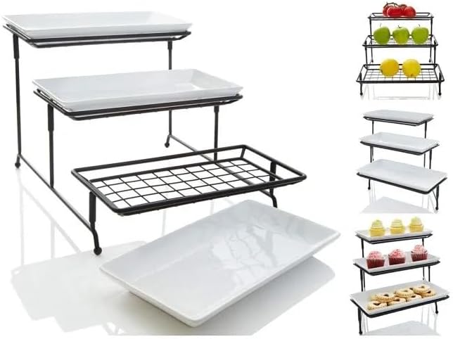 Amazon.com: 3 Tier Serving Tray Set with Large Collapsible Rack and ...