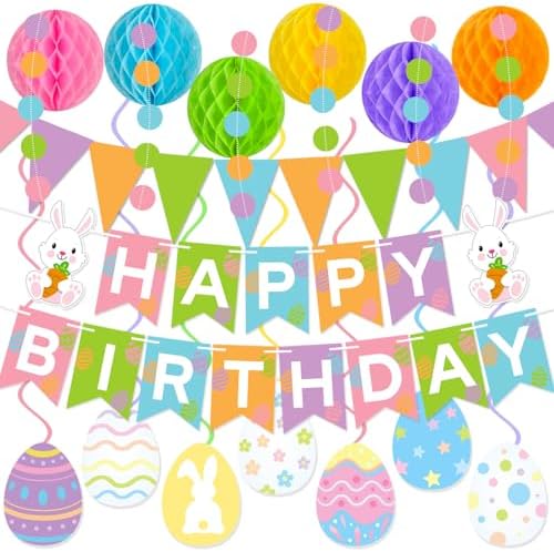 Amazon.com: Easter Birthday Party Decorations Bunny Happy Birthday ...