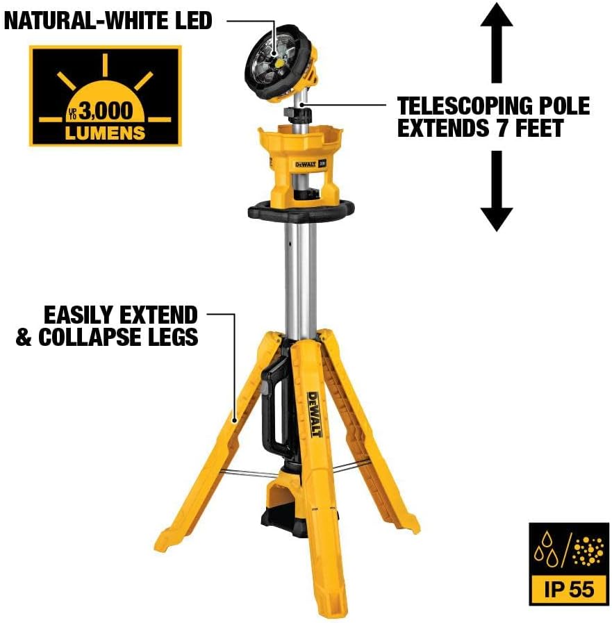 DEWALT 20V MAX* LED luz de trabajo, base de trípode (DCL079R1), negro ...