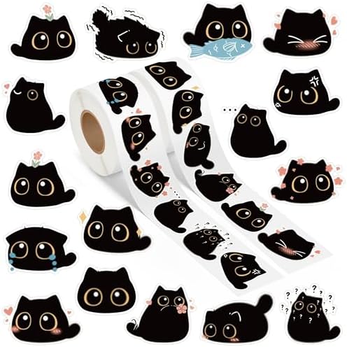 Amazon.com: DSjuedui Black Cat Sticker Rolls - 1000Pcs Funny Cartoon ...