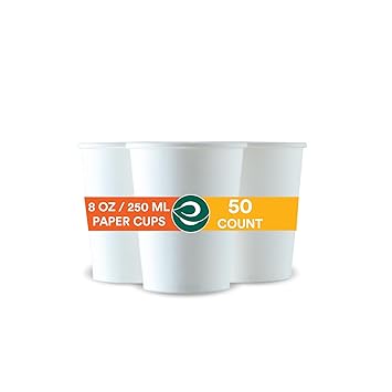 ECO SOUL [250 ml, 50 Count Disposable White Paper Cups| Plastic-Free ...
