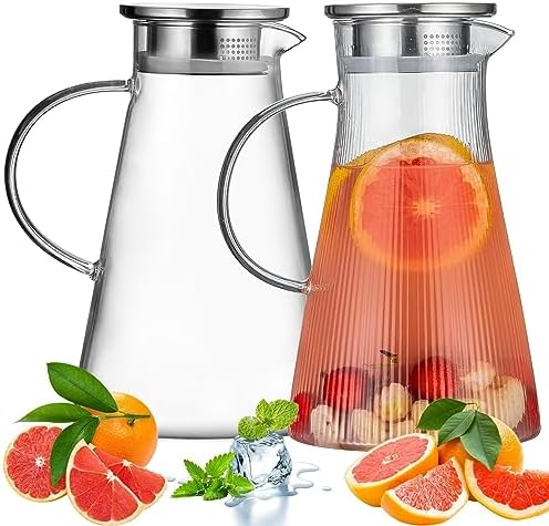 Amazon.com: Glass Pitcher with Lid for Fridge 2 Pack 60 Ounces Pitchers ...