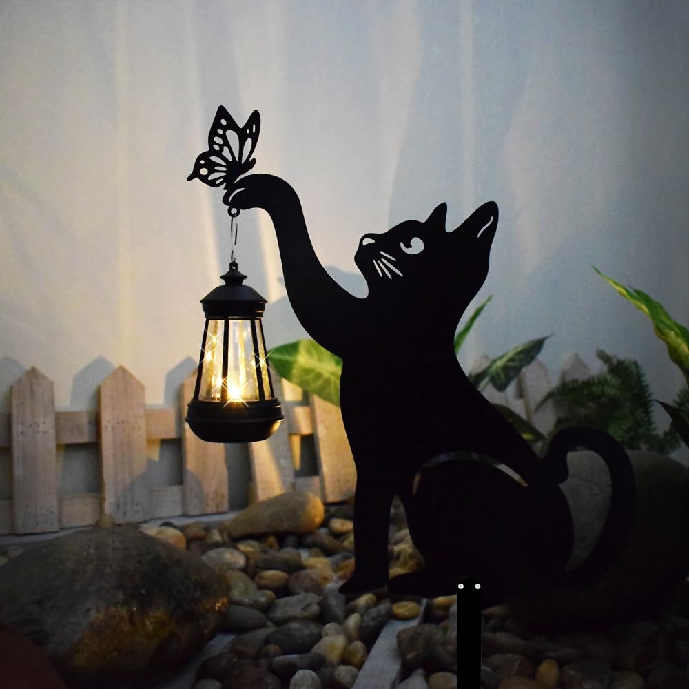 Amazon.com: Cat Solar Lights, Solar Outdoor Decor, Metal Black Cat ...