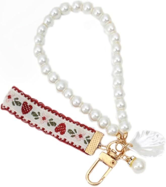 LNYMZD Red Cute Women's Imitation Pearl Chain Key Chain Girl Heart ...