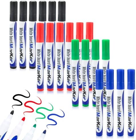 20PCS Whiteboard Markers, 4 Colors Dry Wipe Whiteboard Pens, 3mm Bullet ...