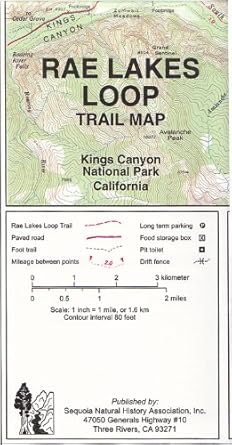 Rae Lakes Loop Trail Map : Sequoia Natural History Association: Amazon ...