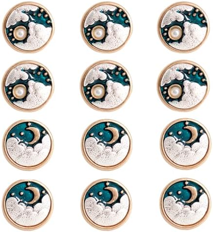 AHEOVSD 12 PCS Metal Pearl Buttons - Vintage Sun Moon Star Buttons for ...