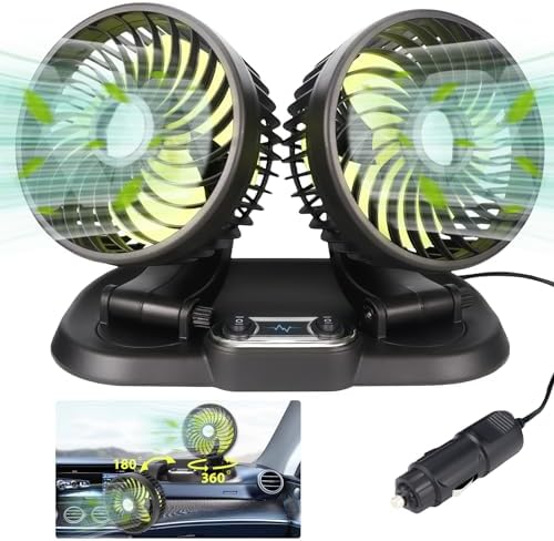 Car Fan 12V Auto Car Cooling Fan Dual-Head 360 Degree Rotation Portable ...
