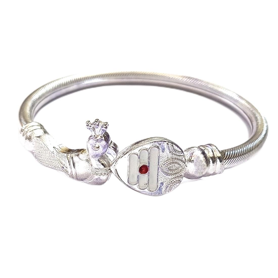Ayyappan Traders Silver Coated Peacock Vel Bracelet/Kada for Men/Women ...