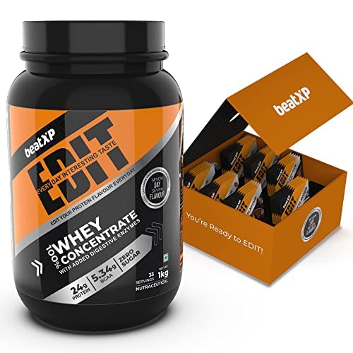 beatXP EDIT 100% Whey Protein Powder 1Kg, With 33 Sachets of 7 ...