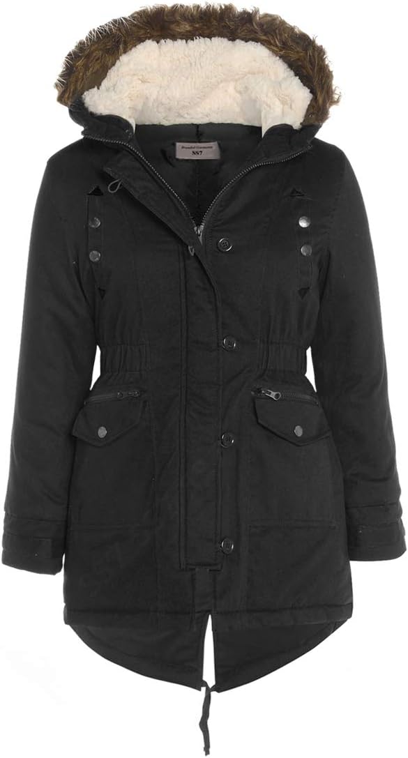 SS7 Clothing Parka Coat Black Jacket Girls Age 7-13 (Age 11-12 ...
