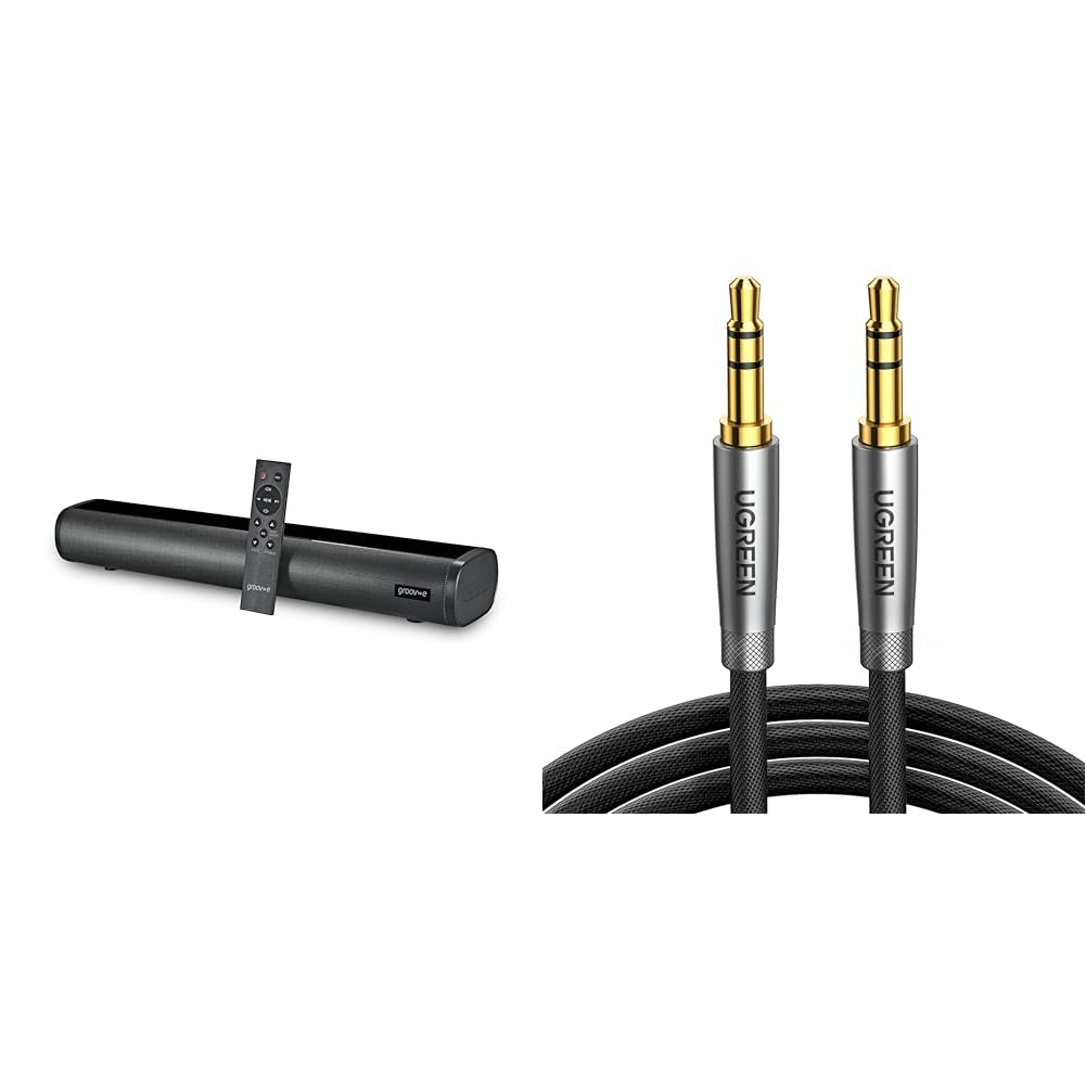 groov-e Soundbar 75 - All-in-one Sound Bar & UGREEN Aux Cable Braided ...