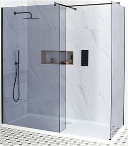 Milano Nero-Luna - Black Smoked Glass Corner Frameless Shower Enclosure Return White Tray ...