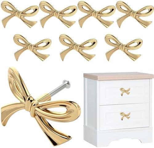 DOITOOL Brass Bow Shape Cabinets Knobs Gold Drawer Pulls Decorative Bow Knobs Cupboard Pull ...