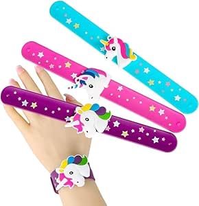 Safaira Toys Unicorn Slap Bands Wristbands for Kids - Set of 2 Super Pink and Purple Silicone ...
