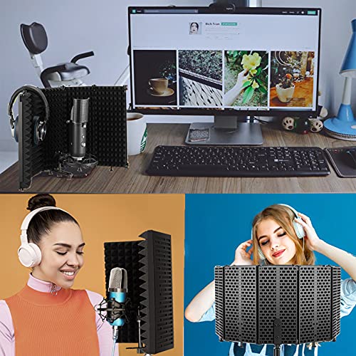 Microphone Isolation Shield, Vocal Booth Isolation Shield Pop Filter 5 ...