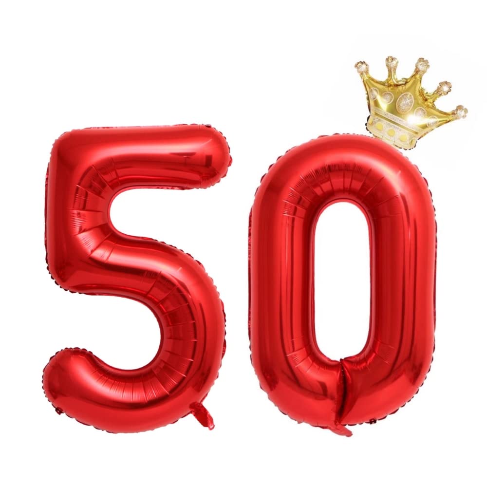 Amazon.com: 40 Inch Red Number 50 Balloons With Crown, 50th Birthday ...