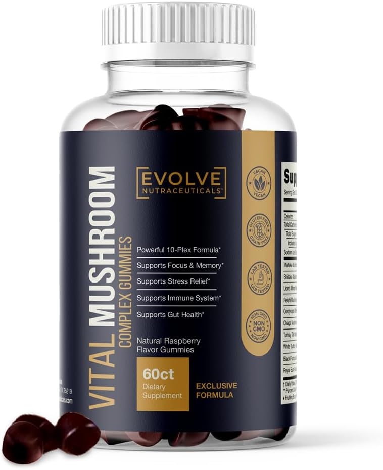 Amazon.com: Evolve Nutraceuticals Vital Mushroom, Super Complex Blend Gummies, Nootropic ...