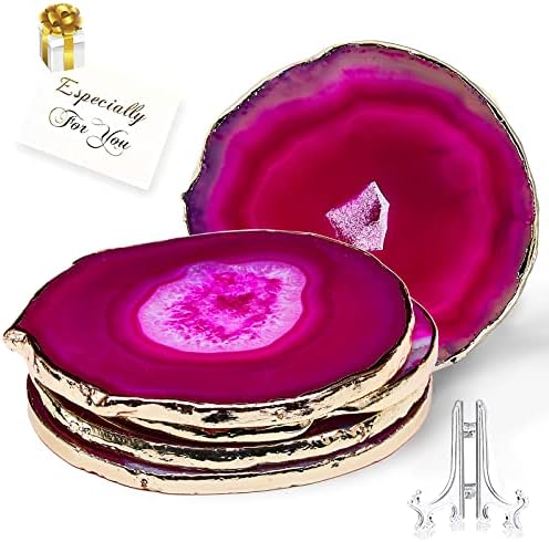 Amazon.com: Agate Coaster Dyed Pink 4-3.5" Geode Coasters for Drinks ...