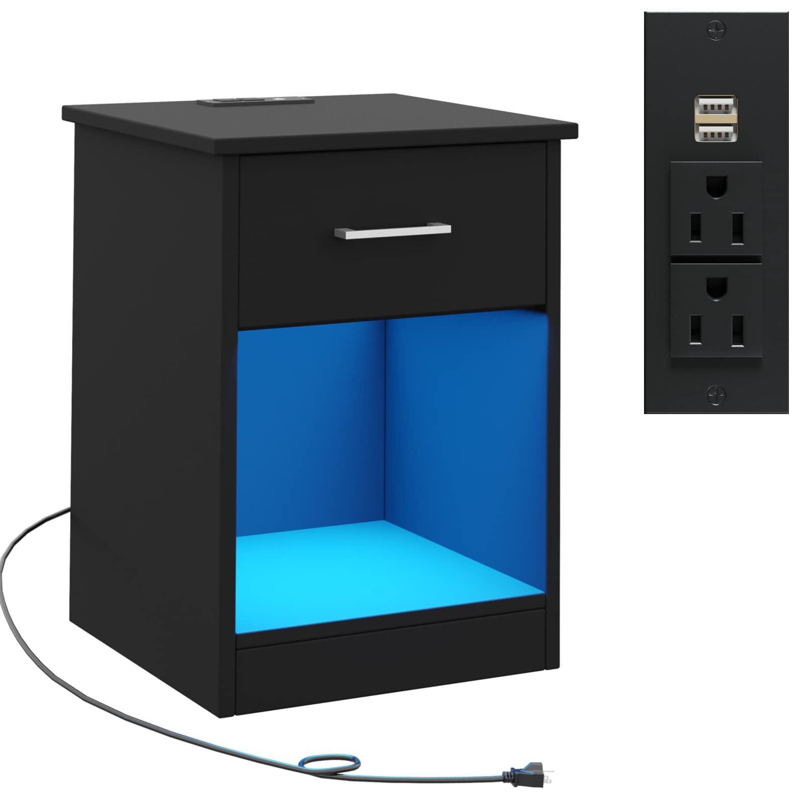 Reettic Nightstand with Power Outlets and LED Strip, Sofa Side Table ...