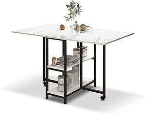Luxsuite Folding Dining Table with Shelves Wooden Rectangle Table with ...